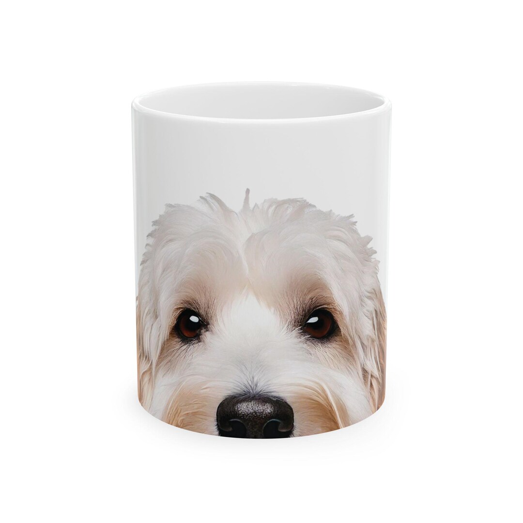 Funny White Goldendoodle Coffee Mug, Peeking Dog Mom Dad Lovers Pet ...