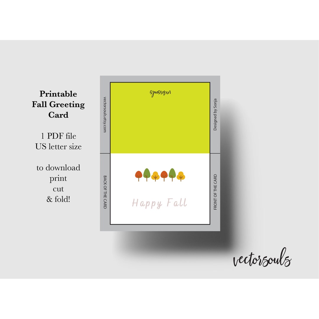 Printable Fall Greeting Card Instant Download 7 X 5 Inch Foldable Cards ...