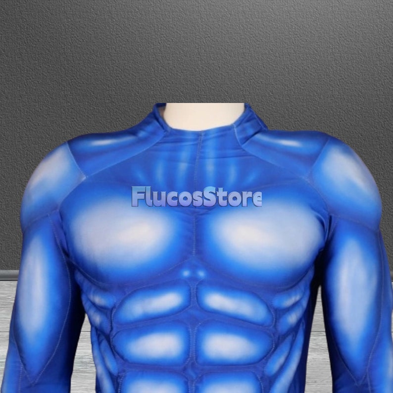 Mono de traje musculoso azul, disfraz de cosplay para hombres, mono ...