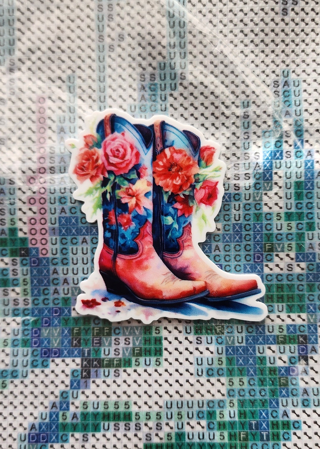 Diamond Painting Cover Minder "floral Cowboy Boots"| Magnet | Cross ...