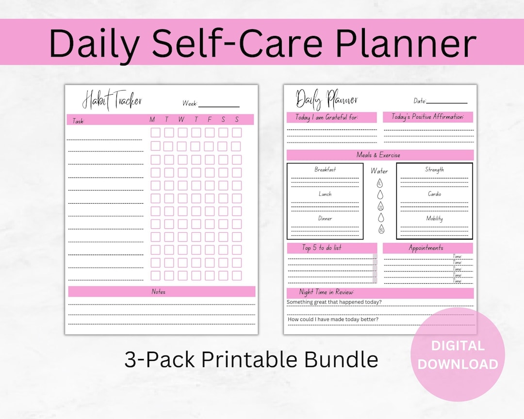 Daily Self-care Planner, Checklist for Daily Wellness Habits, Daily ...