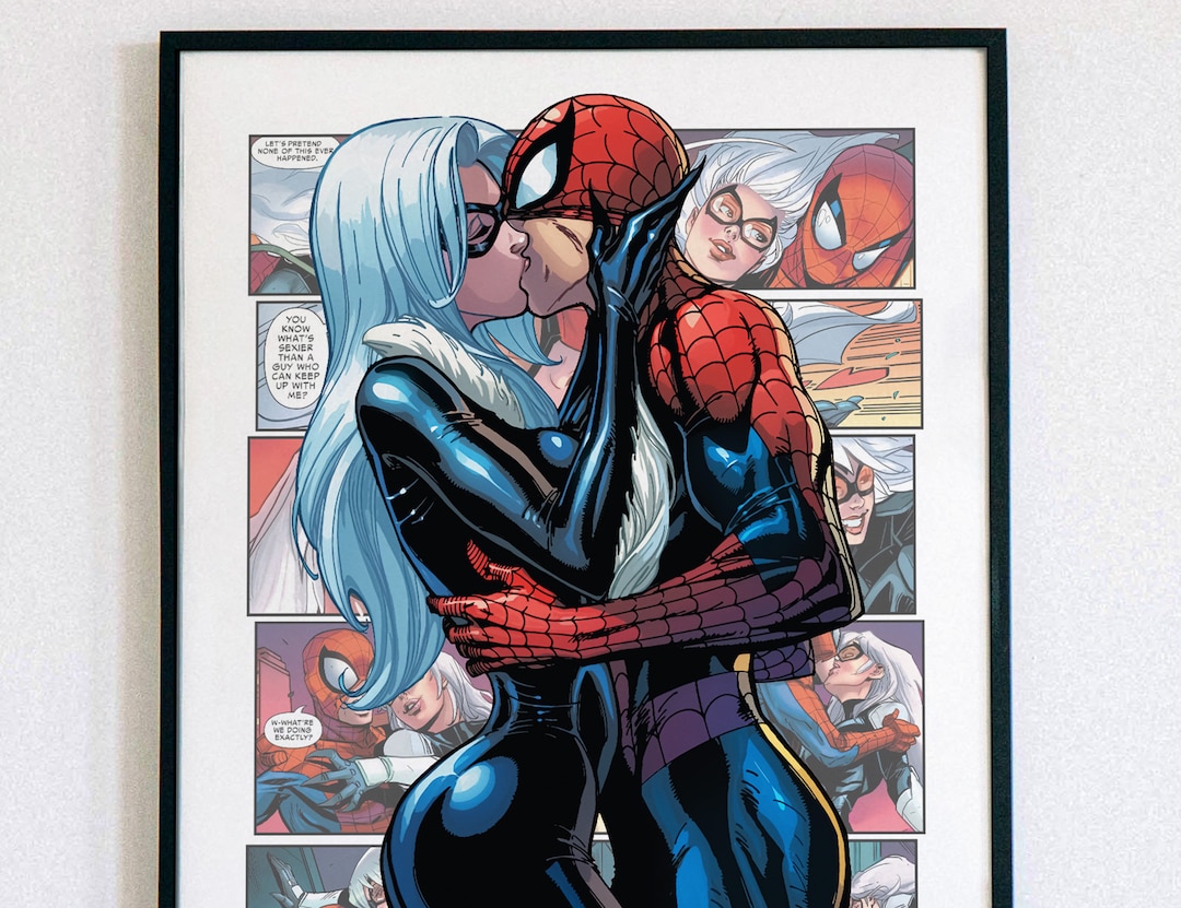Spiderman And Blackcat Kissing In Bed