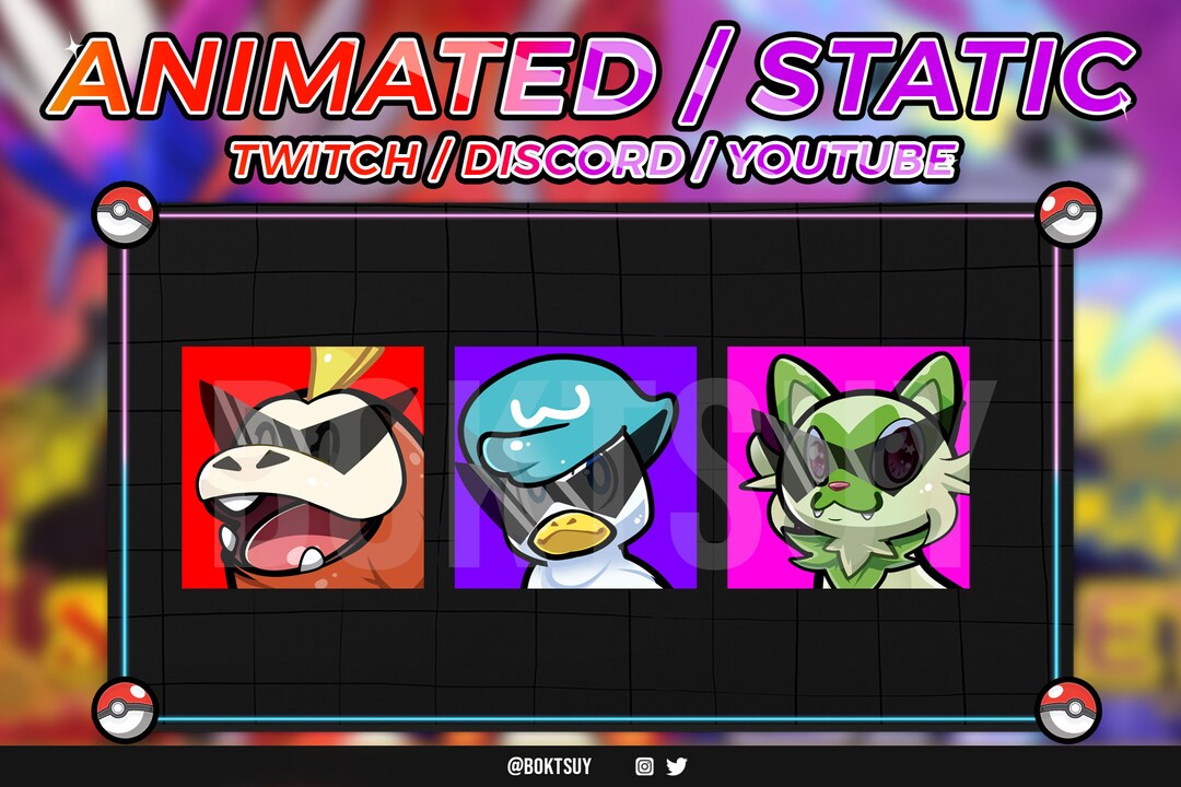 POKEMON STARTER JAM Animated Static Emote Sprigatito, Fuecoco, and ...