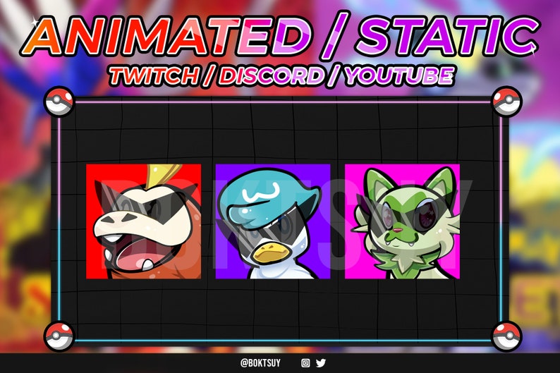 POKEMON STARTER JAM Animated Static Emote Sprigatito, Fuecoco, and ...