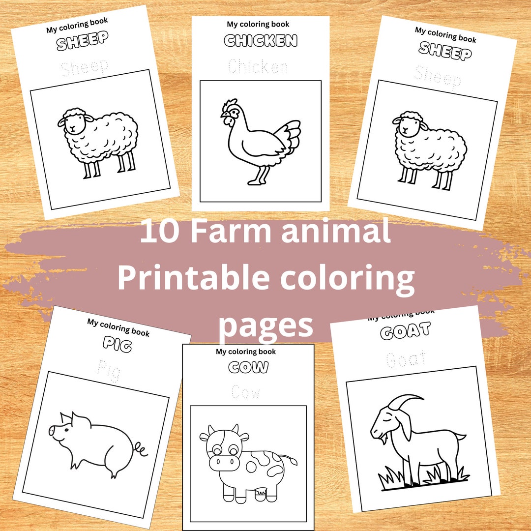 10 Coloring Pages for Kids / Preschoolers and Toddlers. Simple Farm ...
