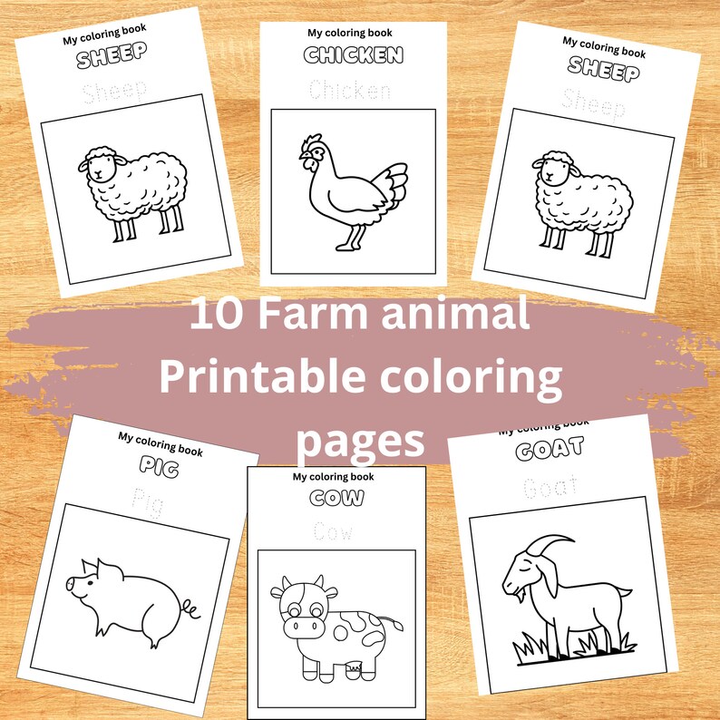 10 Coloring Pages for Kids / Preschoolers and Toddlers. Simple Farm ...