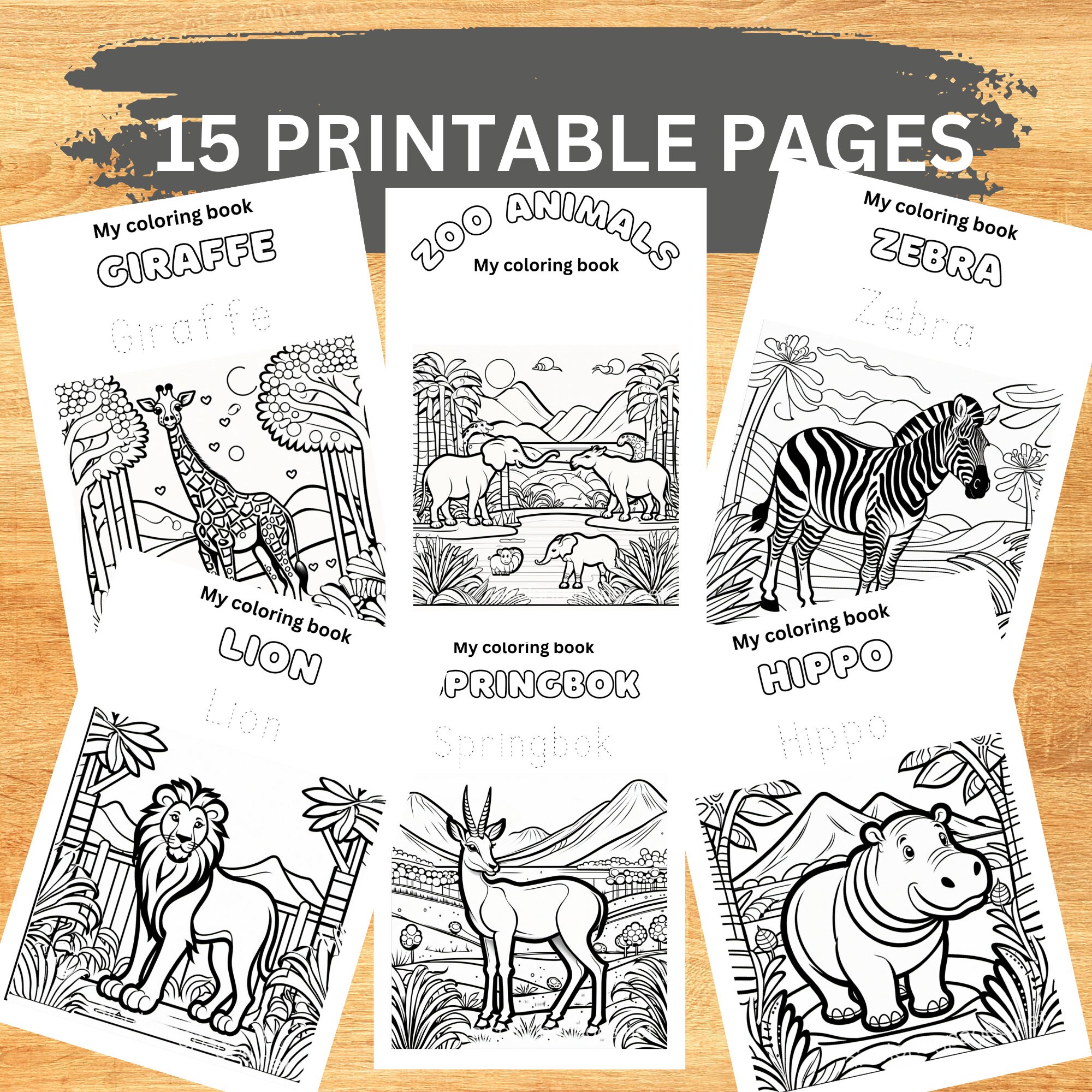 Zoo Animals Printable Kids Coloring Pages - Etsy
