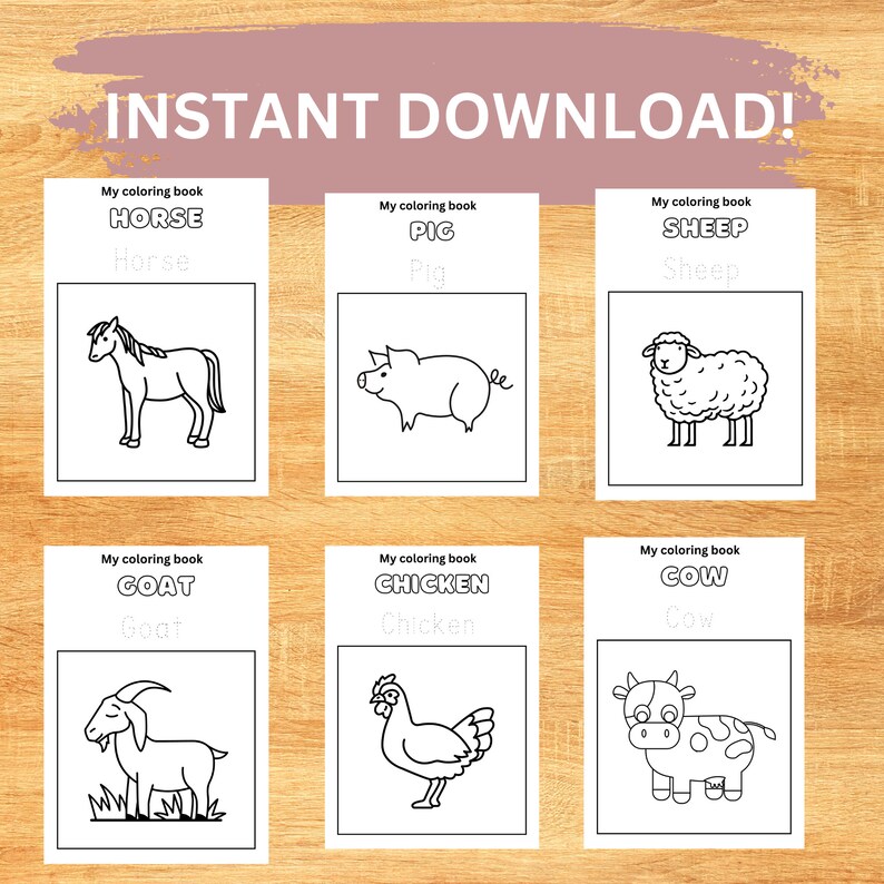 10 Coloring Pages for Kids / Preschoolers and Toddlers. Simple Farm ...
