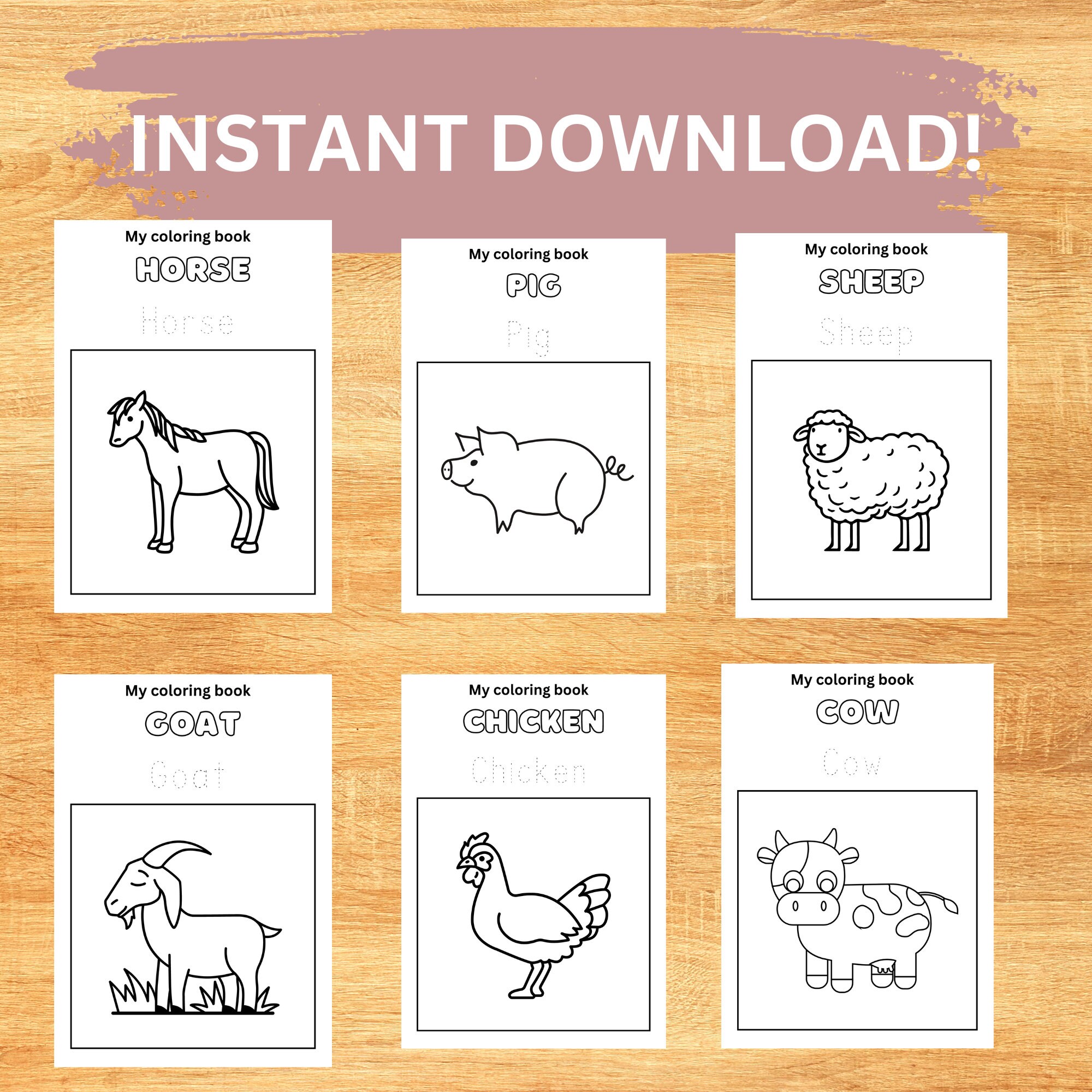 10 Coloring Pages for Kids / Preschoolers and Toddlers. Simple Farm ...