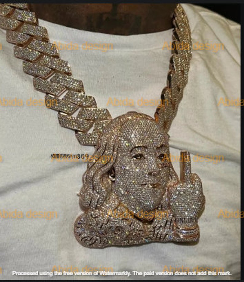 6.75 Ct Moissanite Custom Made Iced Out Face Pendant, Real Moissanite ...