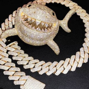 Pendant With Out Chian Iced Out Shark Pendant, Shark Animal Charm ...