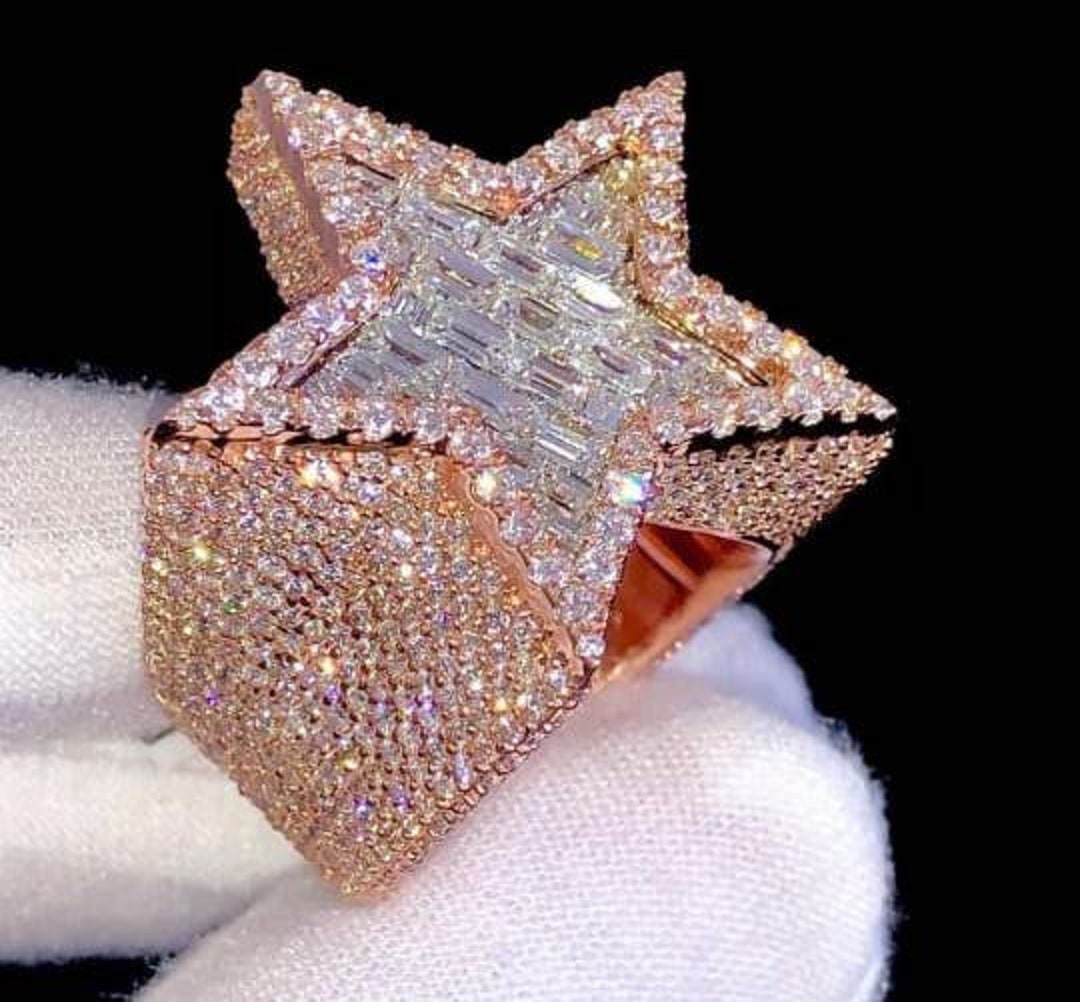 Custom Handmade Star Diamond Ring Diamond Mens Ring Fully Iced Out Star ...