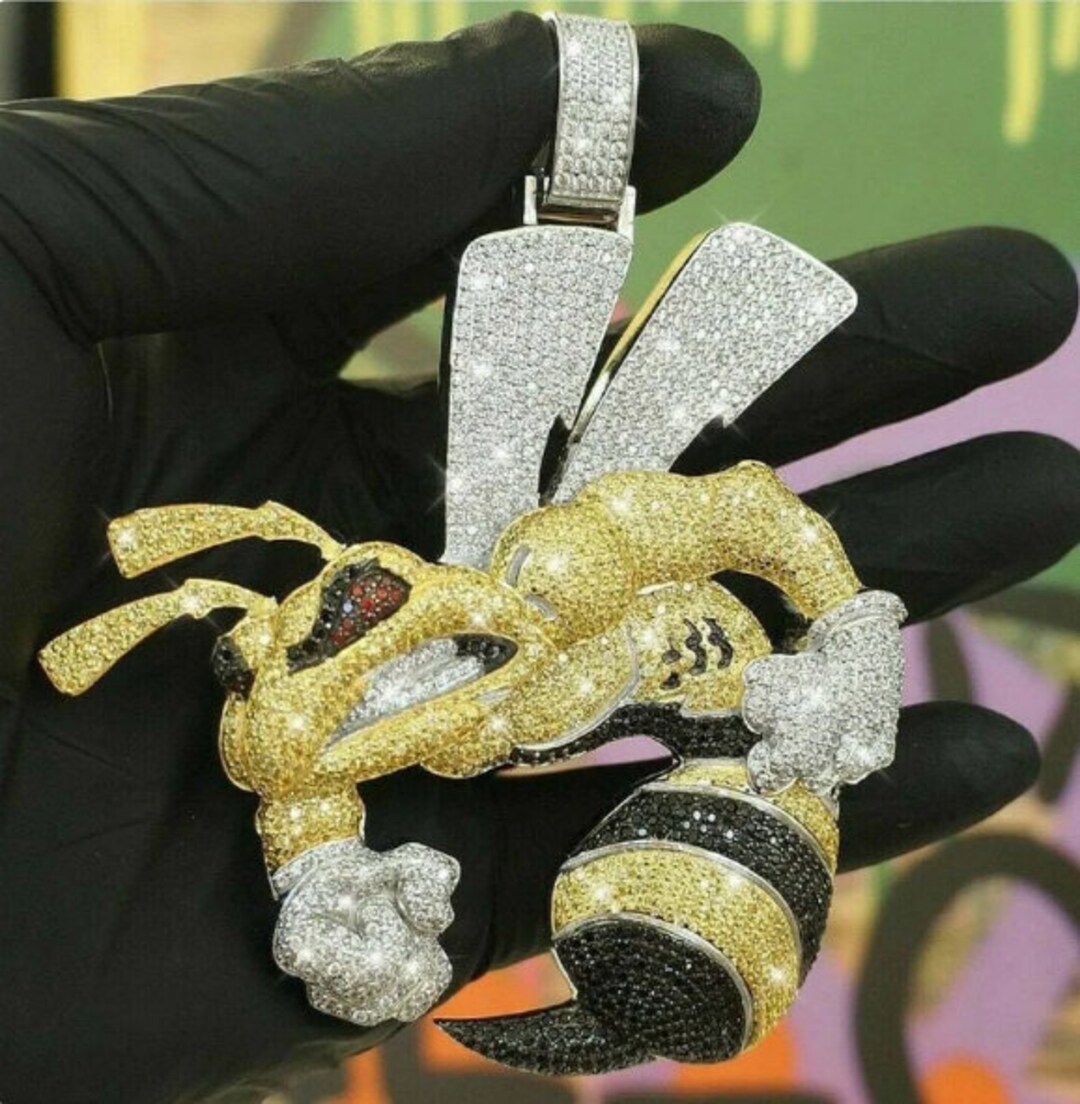 7.00 Ct Diamond Bee Pendant Angry Bee Pendant Iced Out Bee Diamond ...