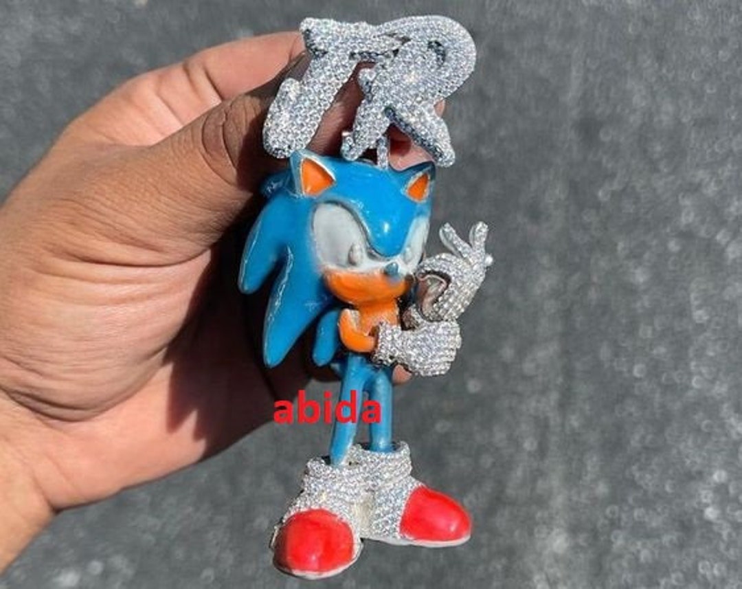 3.75 Ct Diamond Sonic Cartoon Pendant Iced Out Sonic Cartoon Pendant ...