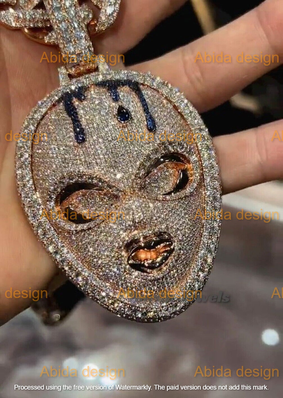 4.75 Ct Moissanite Man Faced Pendant Money Hand Holding Pendant Iced ...