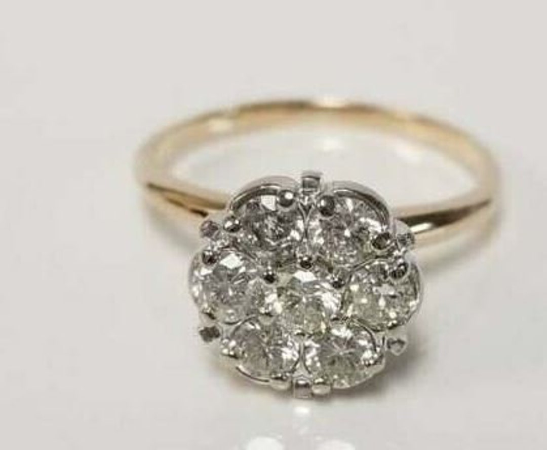 2ct Round Diamond Flower Ring Flower Cluster Engagement Ring Wedding ...