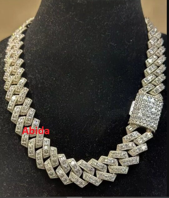 925 Silver Cuban Chain Rose Prong Set Necklace, Bussdown, Hiphop Miami ...