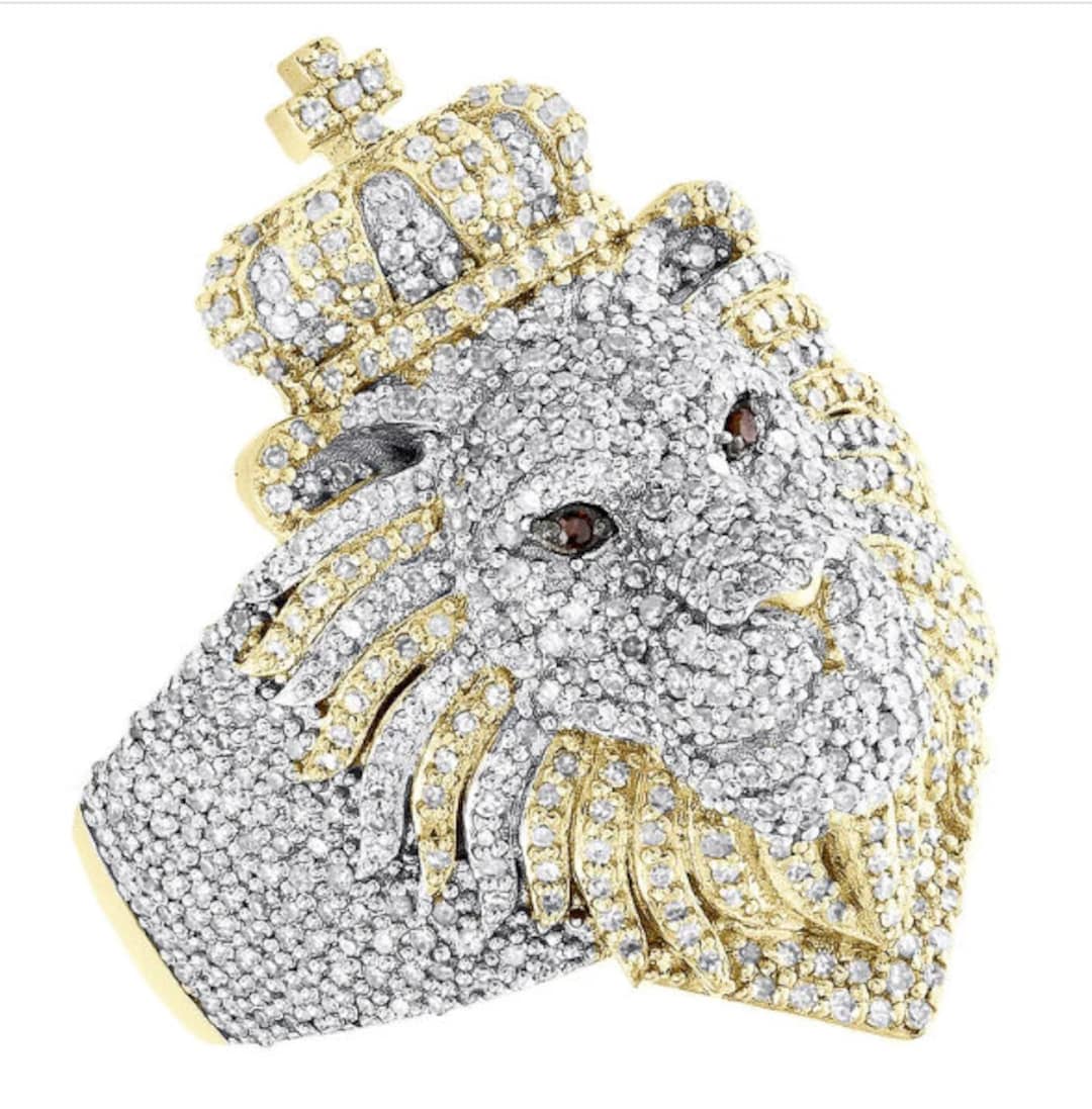 Custom Moissanite Lion Ring Iced Out Lion Moissanite Hip Hop Ring Lion Man Ring Iced Out Lion ...