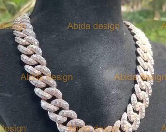 925 Silver Cuban Chain Rose Prong Set Necklace, Bussdown, Hiphop Miami ...