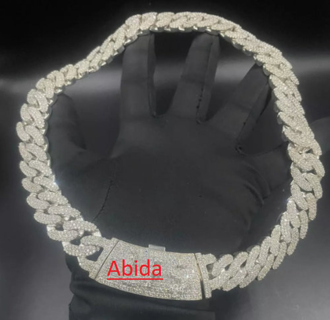 925 Silver Diamond Iced Out Cuban Chain, Hip Hop Chain, Men's Miami ...
