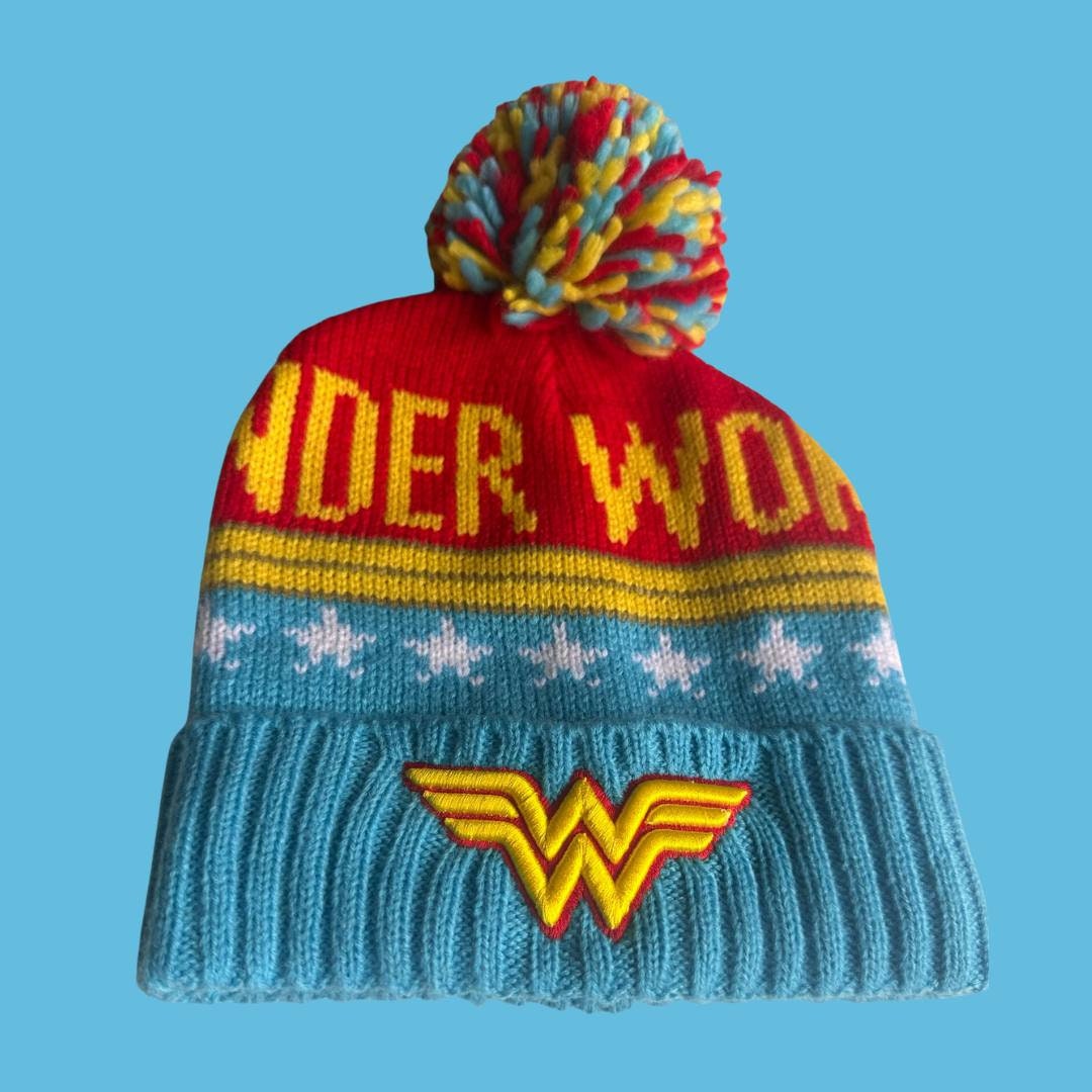 Wonder Woman Logo Bobble Hat With a Rib-knit Rolled Hem for - Etsy