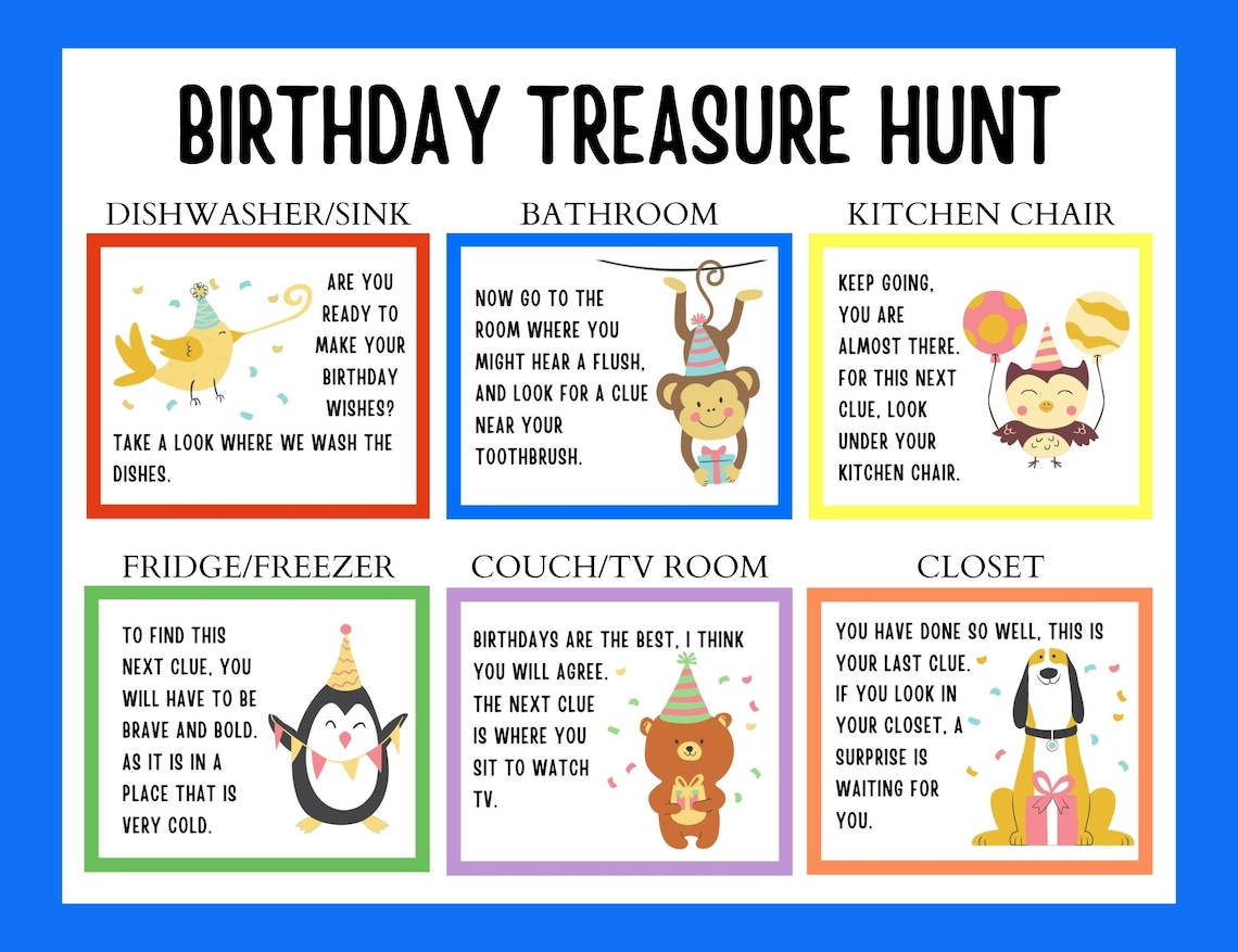 Birthday Scavenger Hunt for Kids, Birthday Treasure Hunt, Indoor ...