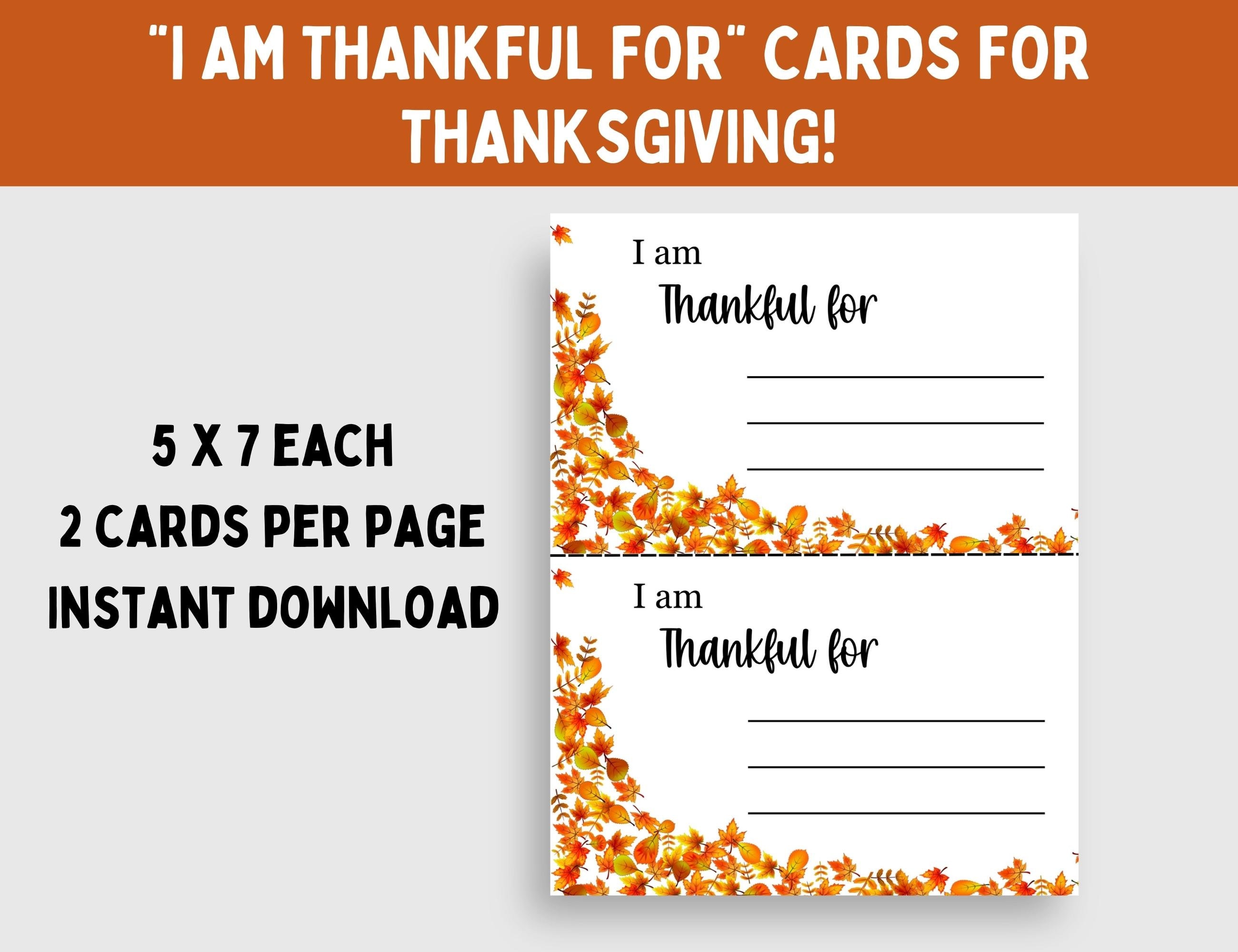 I Am Thankful For Printable Thankful Cards Grateful for You - Etsy
