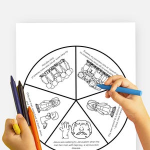 Jesus Heals 10 Men With Leprosy, Printable Bible Coloring Wheel, Sunday ...