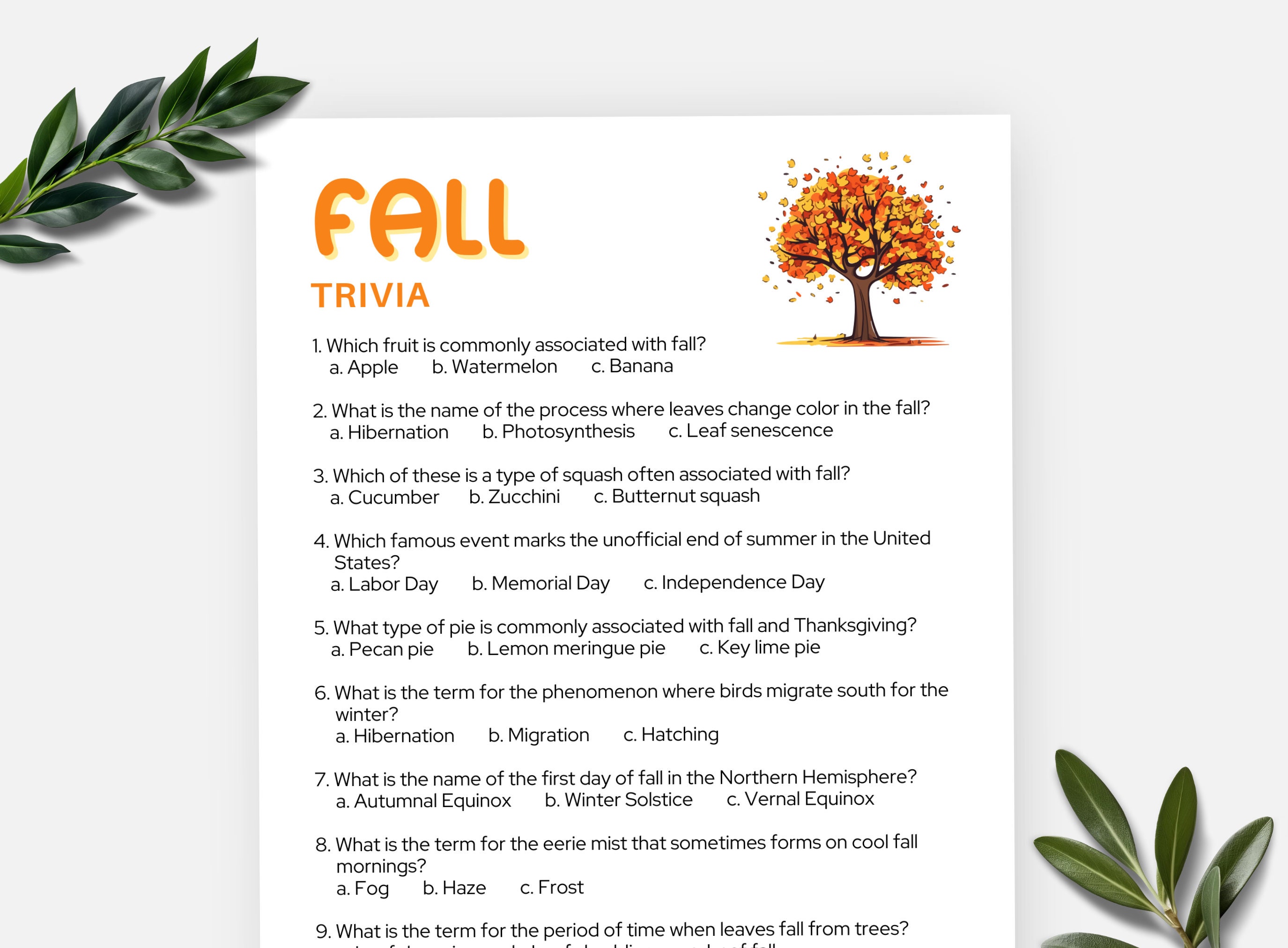 3 Fall Trivia Games, Printable Autumn Games, Fun Fall Theme Party Games ...
