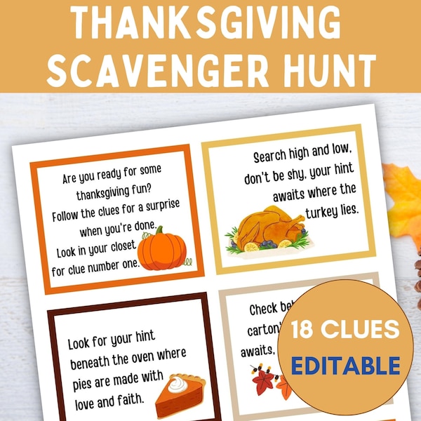 Thanksgiving Treasure Hunt Clues - Etsy