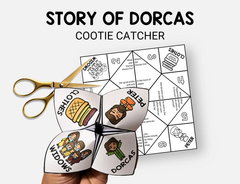 Story of Dorcas, Bible Cootie Catcher Printable, Sunday School Craft ...