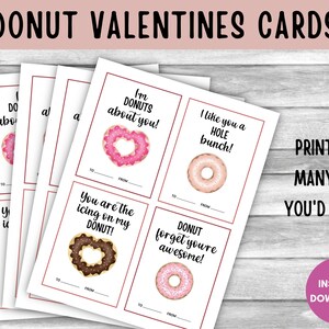 Donut Valentines Day Cards, Printable Kids Classroom Valentines ...