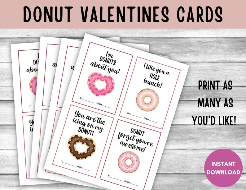 Donut Valentines Day Cards Printable Donut Valentine - Etsy