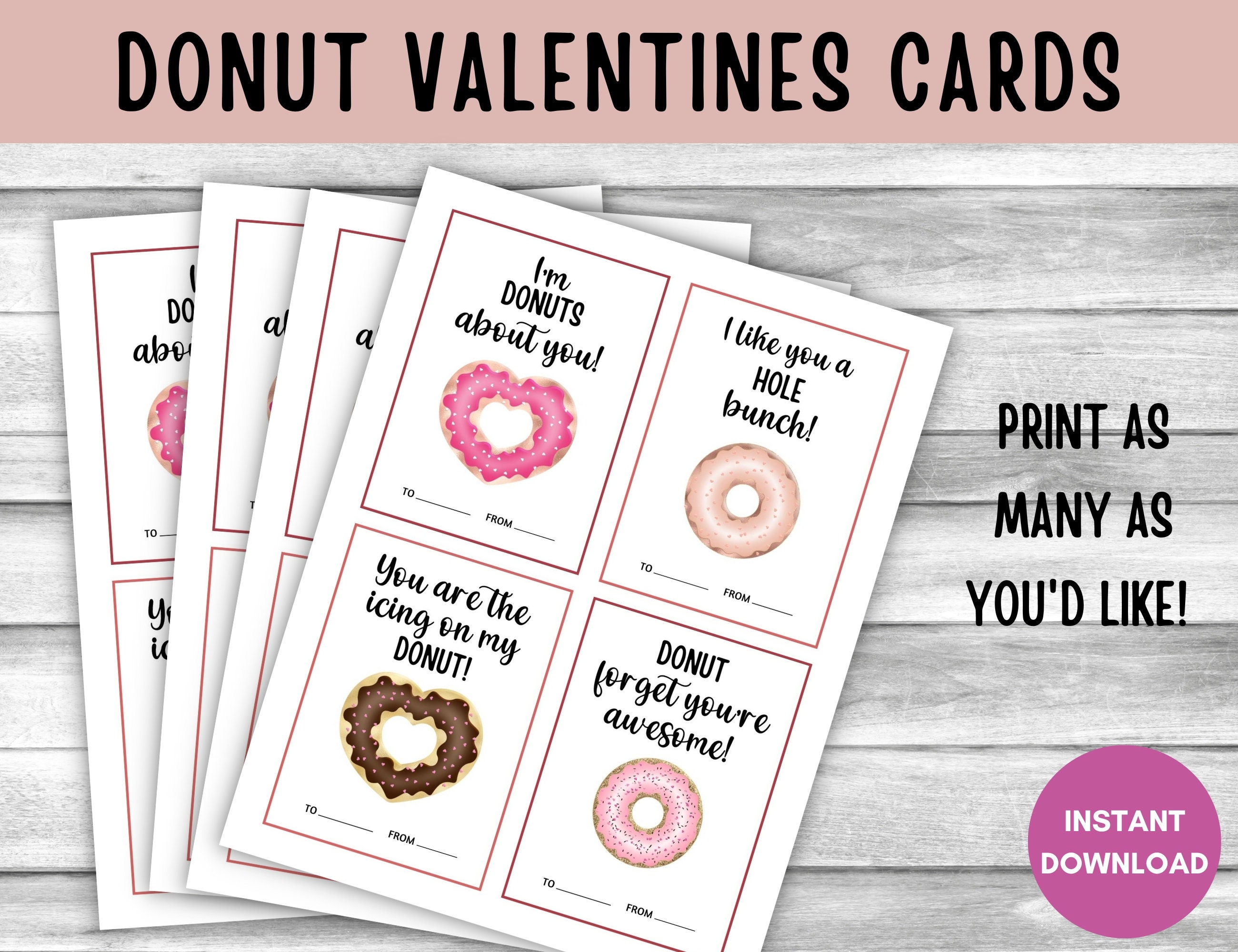 Donut Valentines Day Cards, Printable Kids Classroom Valentines ...