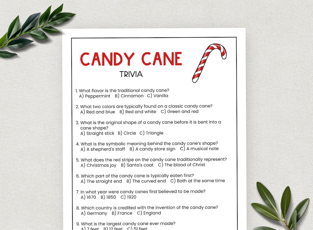 Candy Cane Trivia, Printable Christmas Food Trivia, Holiday Party Game ...