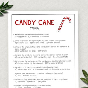 Candy Cane Trivia, Printable Christmas Food Trivia, Holiday Party Game ...