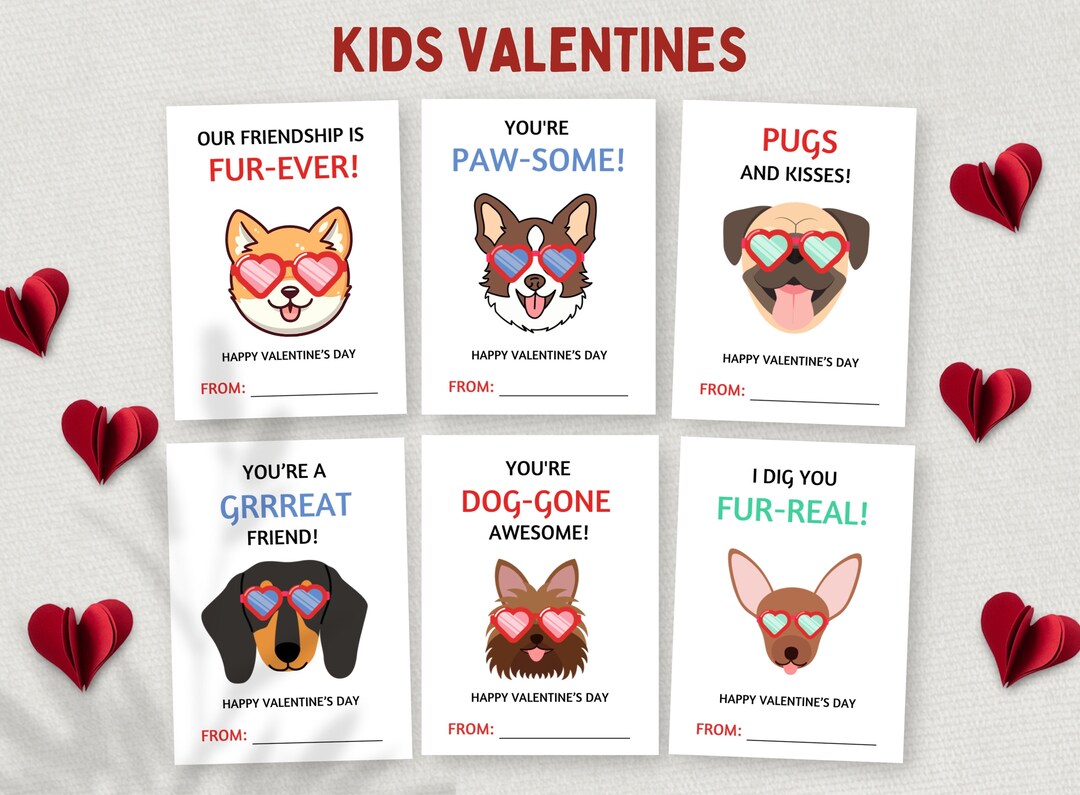 Printable Dog Valentines, Fun School Valentine Gift Tags, Kids ...