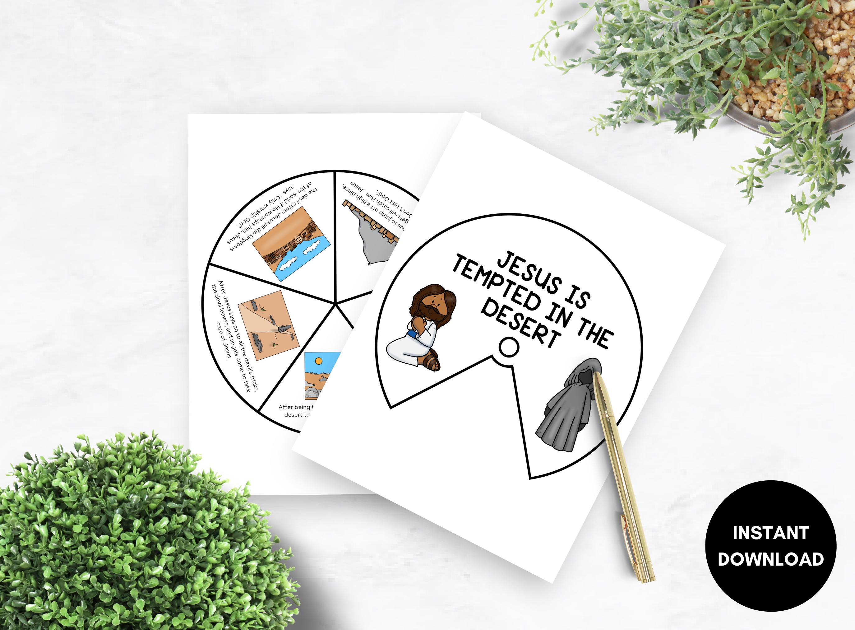 Jesus is Tempted in the Desert, Lent Bible Coloring Wheel Printable ...