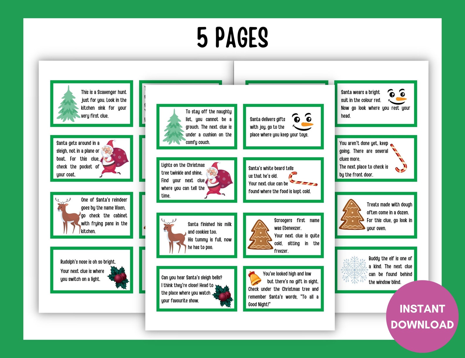 Printable Indoor Christmas Scavenger Hunt Game, Christmas Treasure Hunt ...