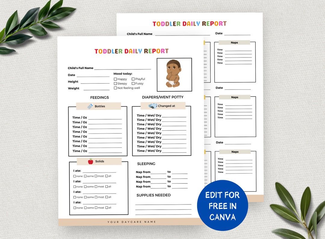 Toddler Daily Report, Toddler Daily Log, Printable Home Daycare ...