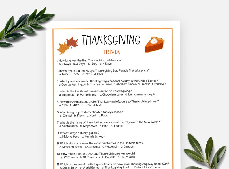 Thanksgiving Trivia, Printable Trivia Game, Trivia Questions for Kids ...