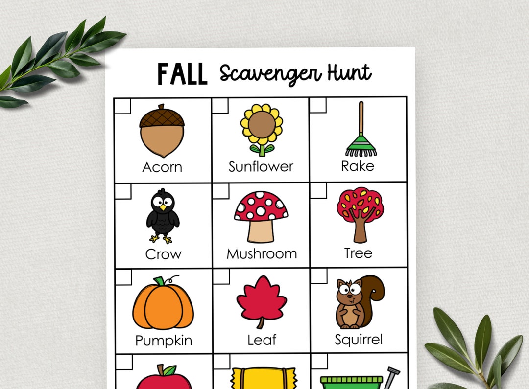 Fall Scavenger Hunt, Printable Outdoor Treasure Hunt for Kids, Autumn ...