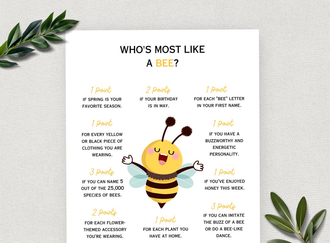 Who is Most Like a Bee, Fun Printable Party Game for Kids and Adults ...