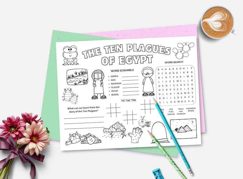 The Ten Plagues, Printable Bible Activity Placemat, Sunday School, Kids ...