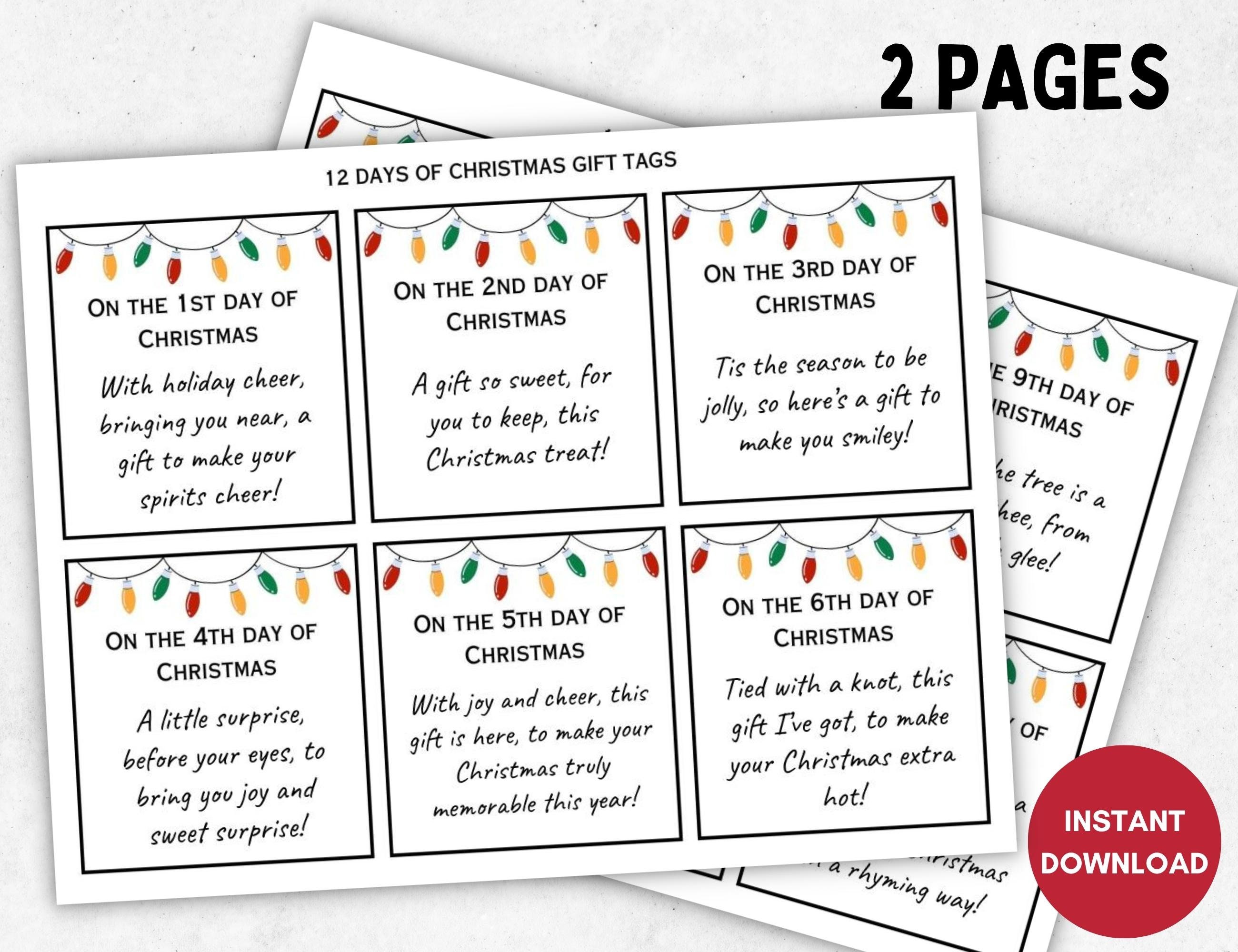 Editable 12 Days of Christmas Printable Tags, 12 Days of Christmas Gift ...