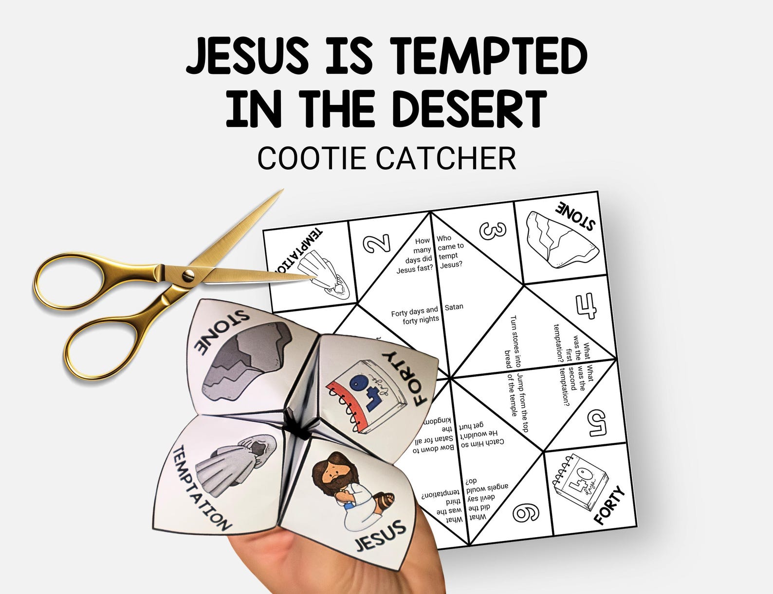 Jesus is Tempted in the Desert, Printable Bible Story Cootie Catcher ...