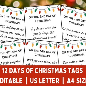 Editable 12 Days of Christmas Printable Tags, 12 Days of Christmas Gift ...