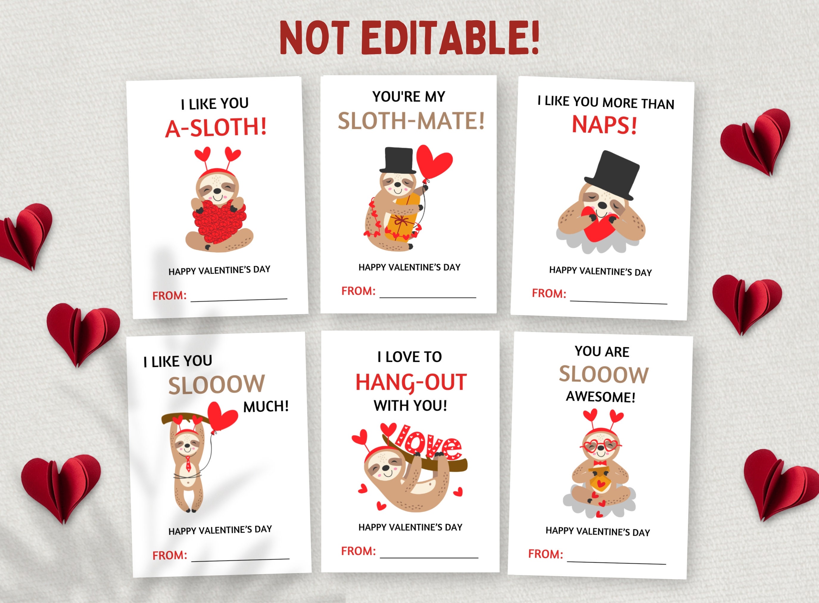 Printable Sloth Valentines, Fun School Valentine Gift Tags, Kids ...