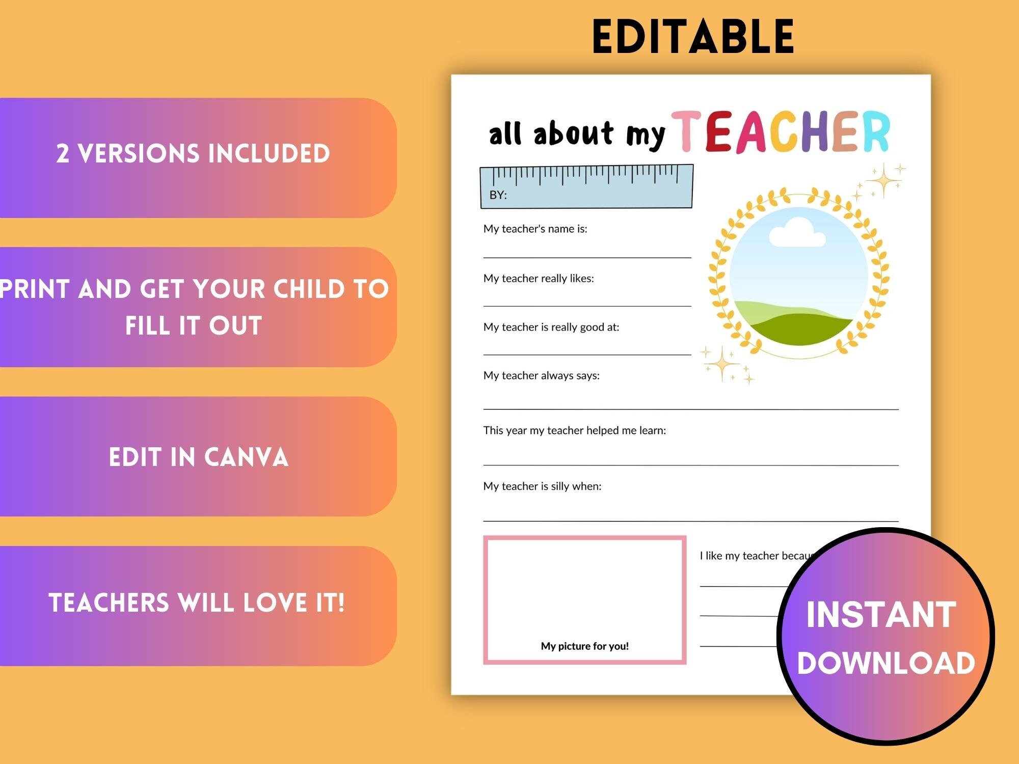 Teacher Appreciation Week, Printable Teacher Appreciation Gift, Thank ...