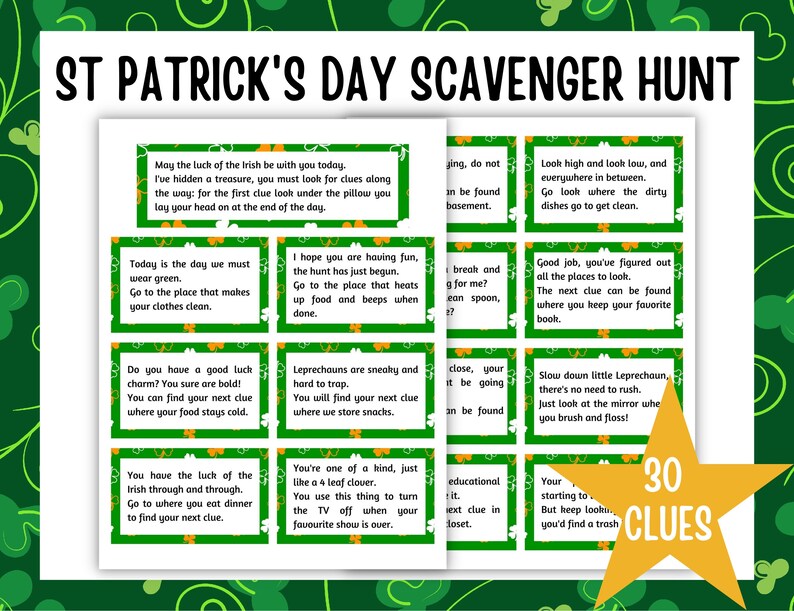 St Patricks Day Scavenger Hunt, St Patricks Day Scavenger Hunt for Kids ...